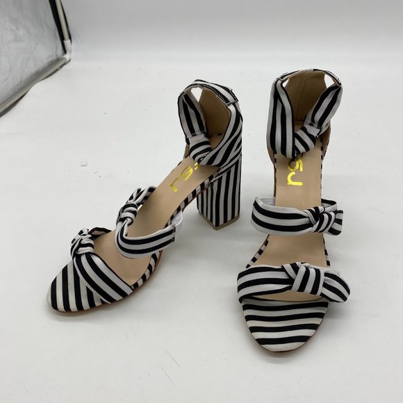 FSJ | Shoes | S Fsj Black And White Sexy Stripe Strappy Chunky High Heel Sandals | Poshmark